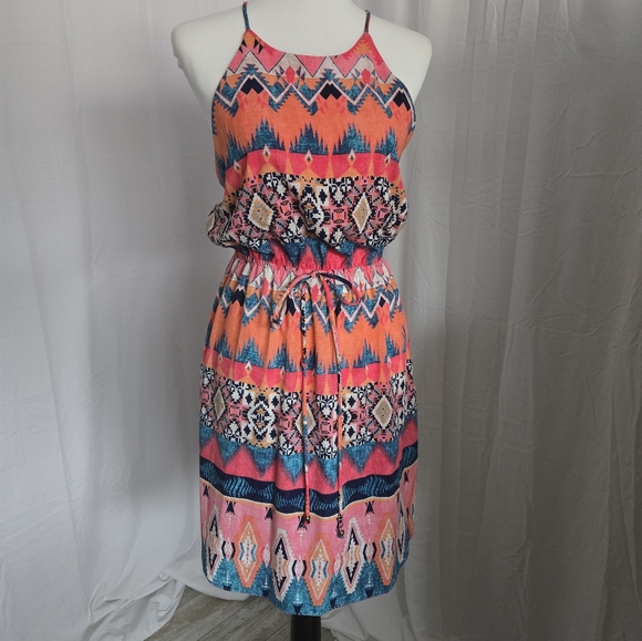 Aqua | Dresses | Aqua Pink Halter Sundress For Casual Resort Wear ...